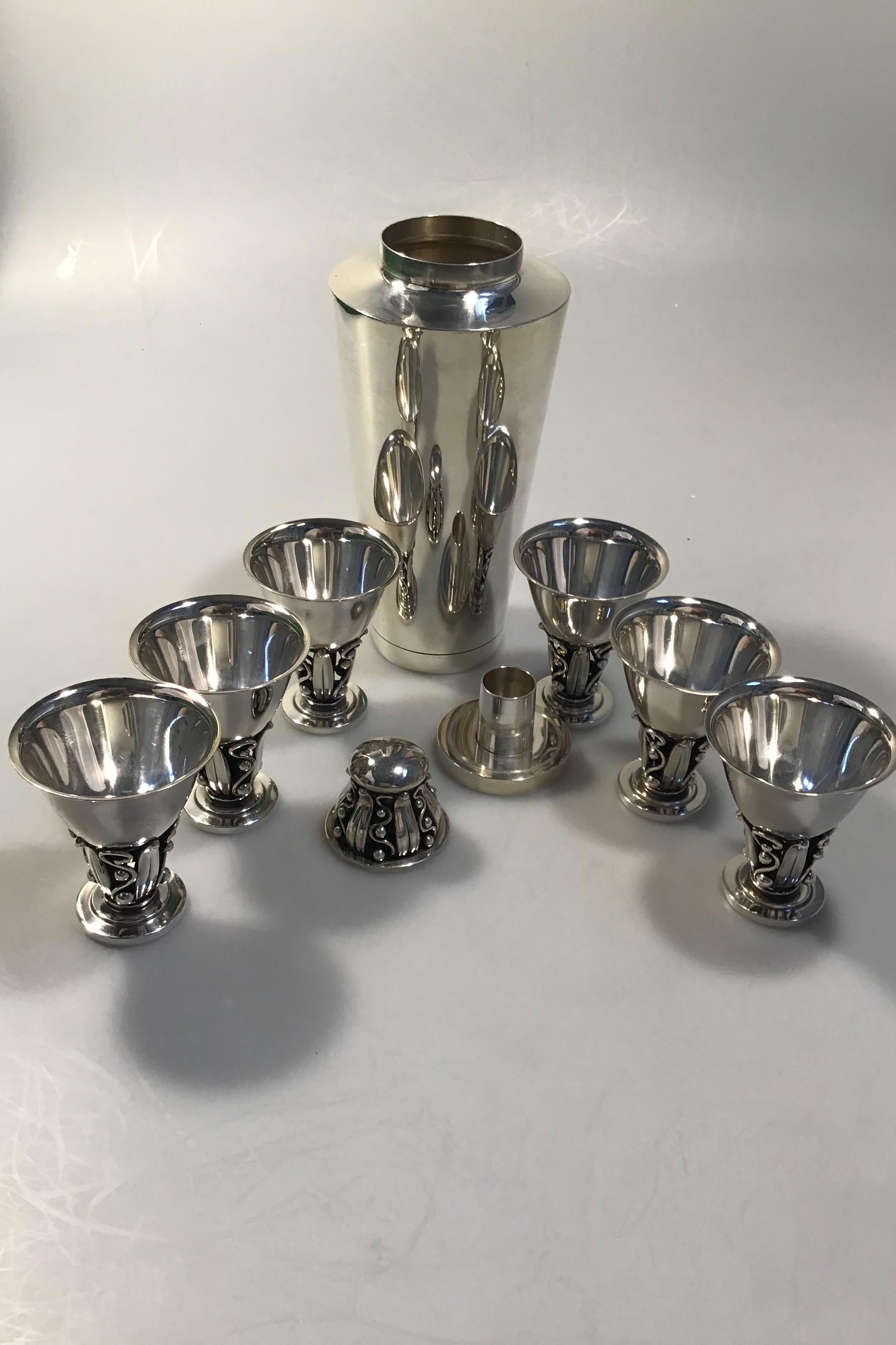 Evald Nielsen Sterling Silver Cocktailshaker and Six Drinking Cups For ...