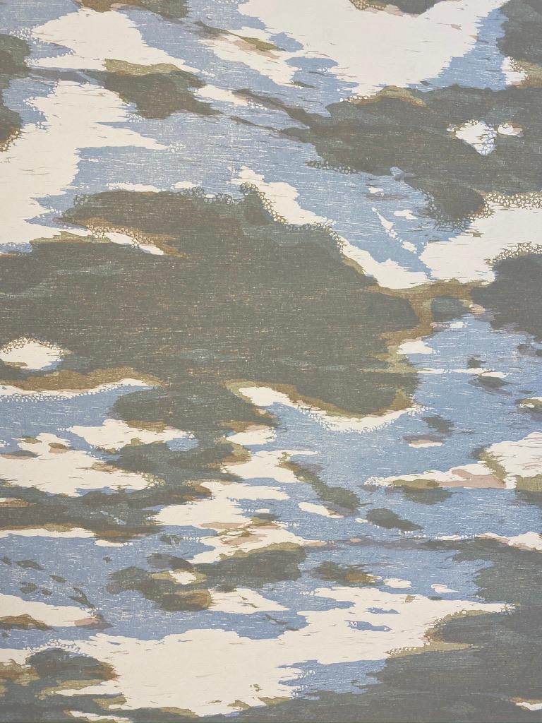 Eve Stockton - Clouds 22, Woodcut Print of Sky, Cloud Blue, Gray, Cream ...