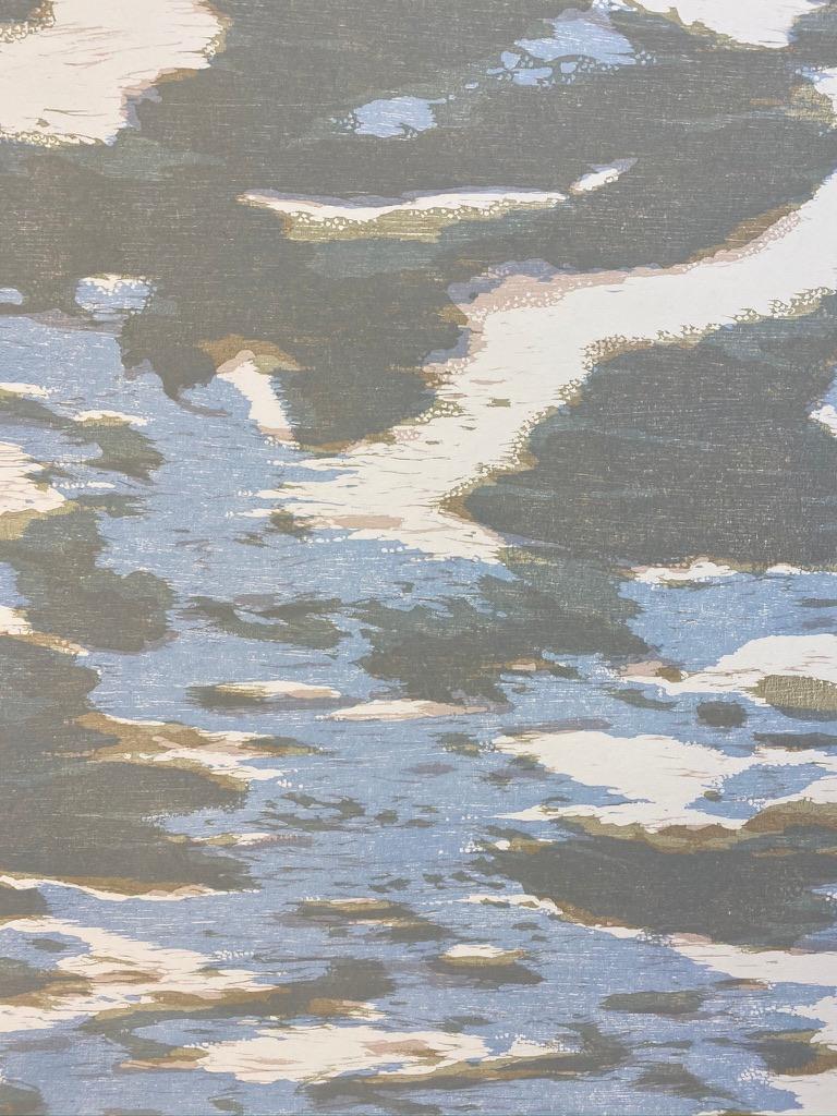 Eve Stockton - Clouds 22, Woodcut Print of Sky, Cloud Blue, Gray, Cream ...
