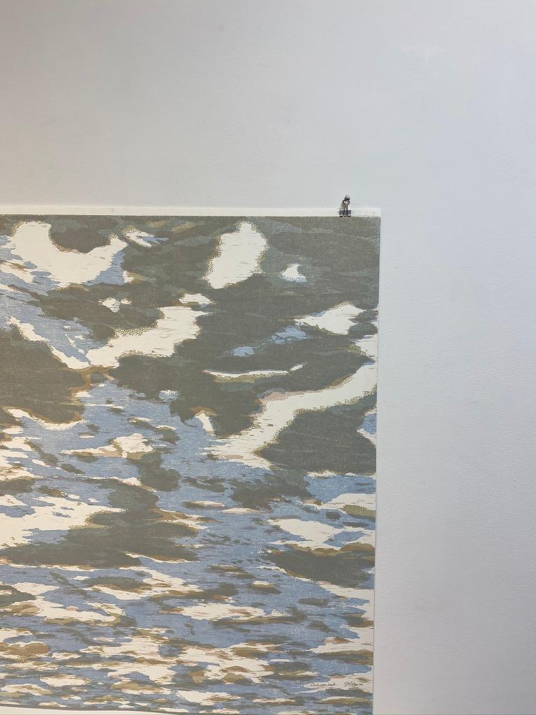 Eve Stockton - Clouds 22, Woodcut Print of Sky, Cloud Blue, Gray, Cream ...