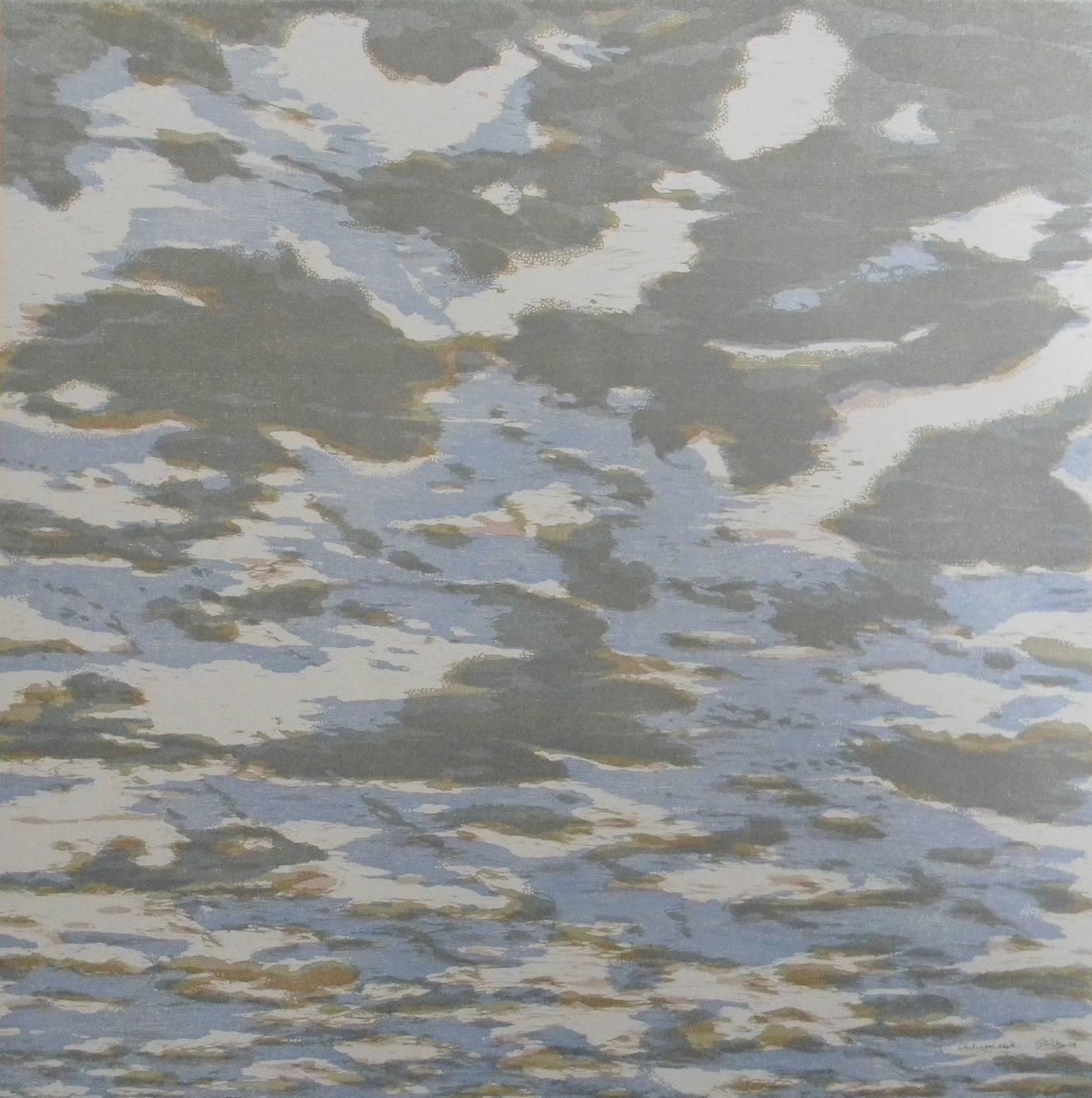 Eve Stockton - Clouds 22, Woodcut Print of Sky, Cloud Blue, Gray, Cream ...