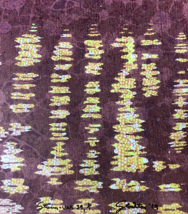 Eve Stockton - Stream 34, Woodcut Print, Forest, Trees Stream, Purple ...