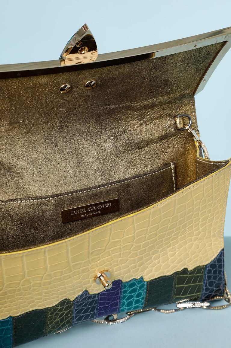 Evening bag in crocodile patchwork and rhinestones Daniel Swarovski For ...