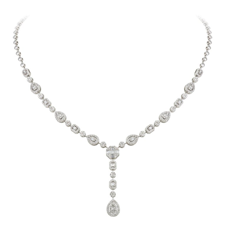 Evening Dangle White Gold 18K Necklace Diamond for Her For Sale at 1stDibs
