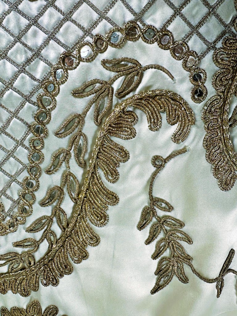 Evening dress by Lucien Lelong Couture in embroidered champagne satin ...