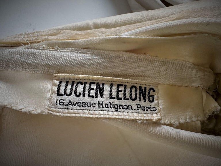 Evening dress by Lucien Lelong Couture in embroidered champagne satin ...