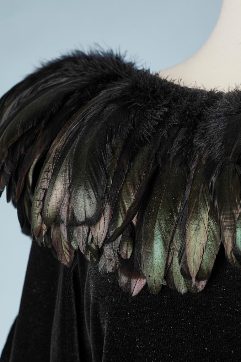 Evening dress in black velvet and rooster feathers Ann Green For Sale ...