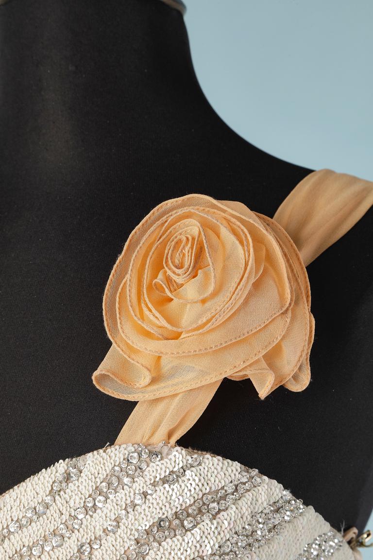 Evening dress in peach color chiffon and sequin Lorena Sarbu For Sale ...