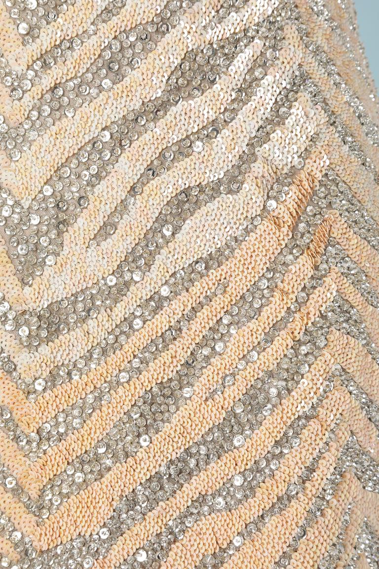 Evening dress in peach color chiffon and sequin Lorena Sarbu For Sale ...