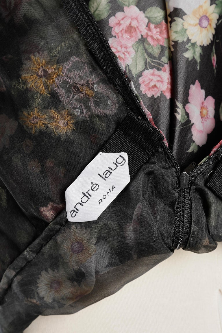 Evening gown with flower print and embroidery and belt. André Laug For ...