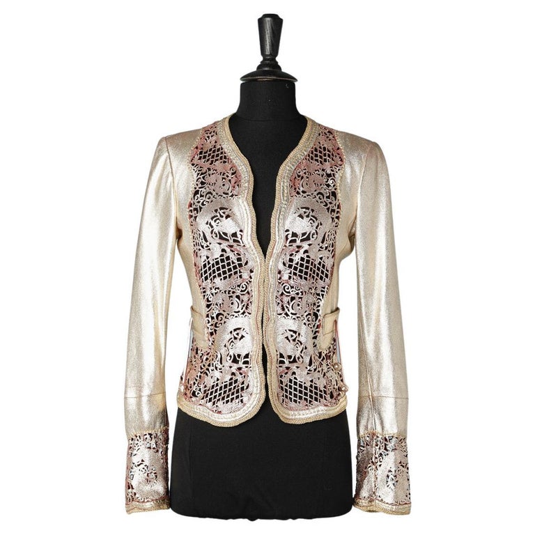 Evening jacket in perforated gold leather Roberto Cavalli at 1stDibs
