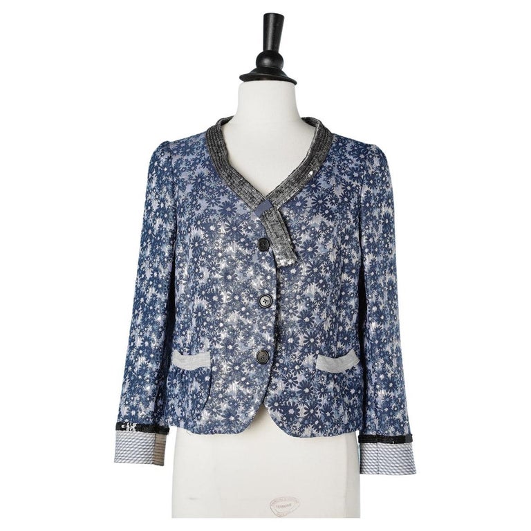 Evening single breasted jacket in flower brocade and sequin neckline ...