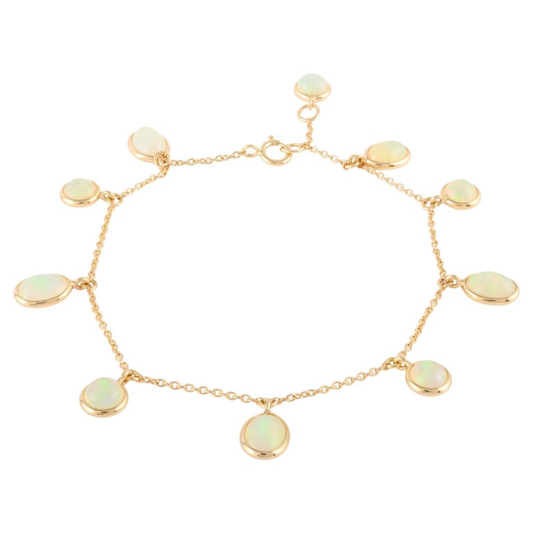 Everloving Opal Stackable Dangling Chain Bracelet in Solid 18k Yellow ...