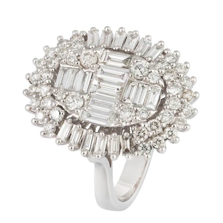 Customizable Every Day Sun Flower White 18K Gold White Diamond Ring for ...
