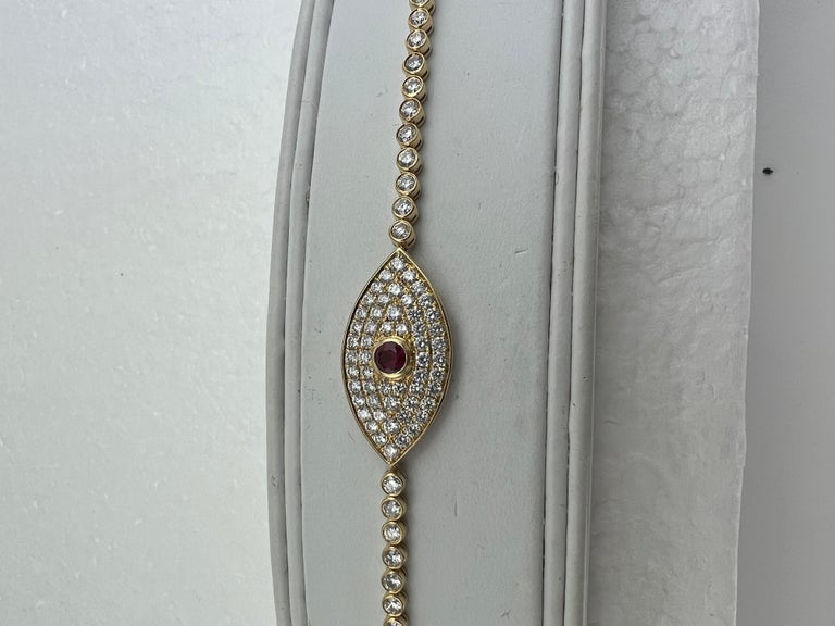 Evil Eye Amulet Diamond Ruby Yellow Gold Bracelet For Sale at 1stDibs