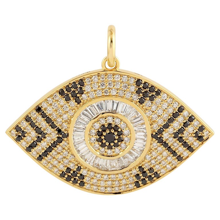 Evil Eye Black and White Diamond 14 Karat Gold Chevron Pendant Necklace ...