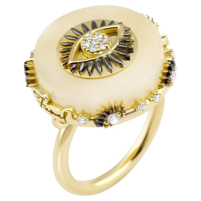 Evil Eye Charm Marble Ring with 18K Yellow Gold and .39ct Diamonds For ...
