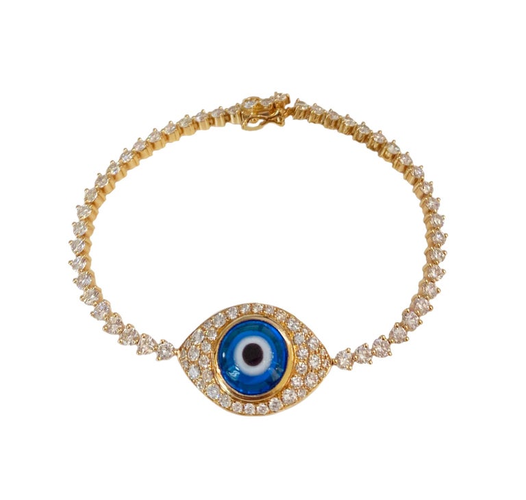 Evil Eye Diamond Bracelet in 18k Rose Gold For Sale at 1stDibs