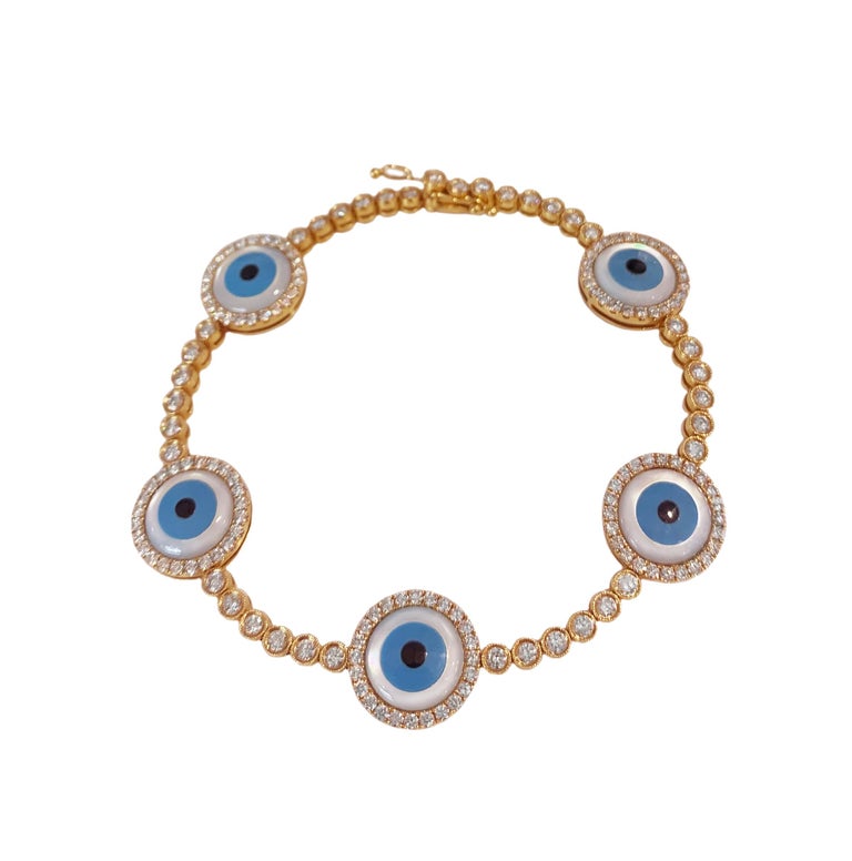 Evil Eye Diamond Bracelet in Rose Gold For Sale at 1stDibs
