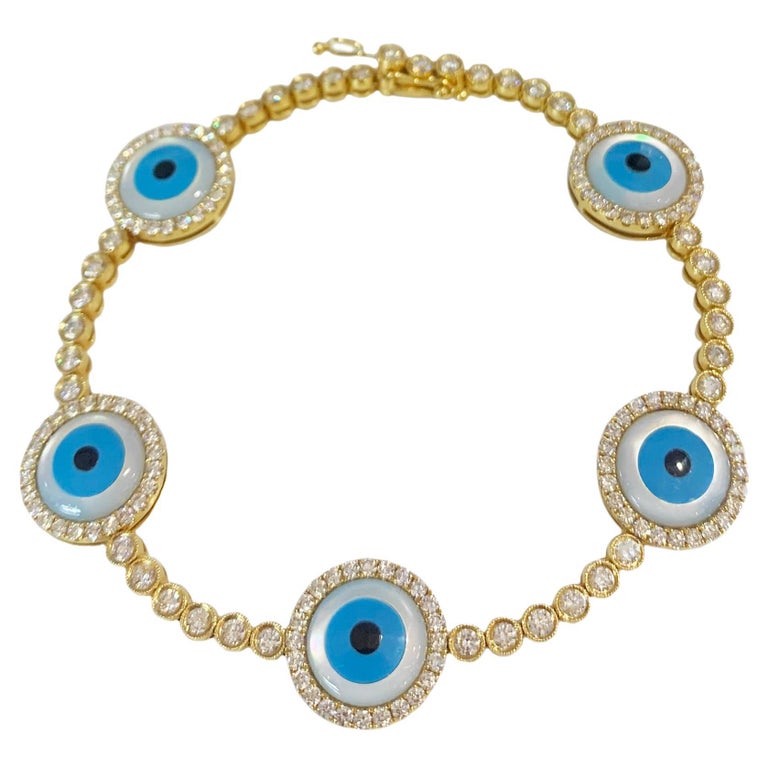 Evil Eye Diamond Bracelet in Yellow Gold For Sale at 1stDibs