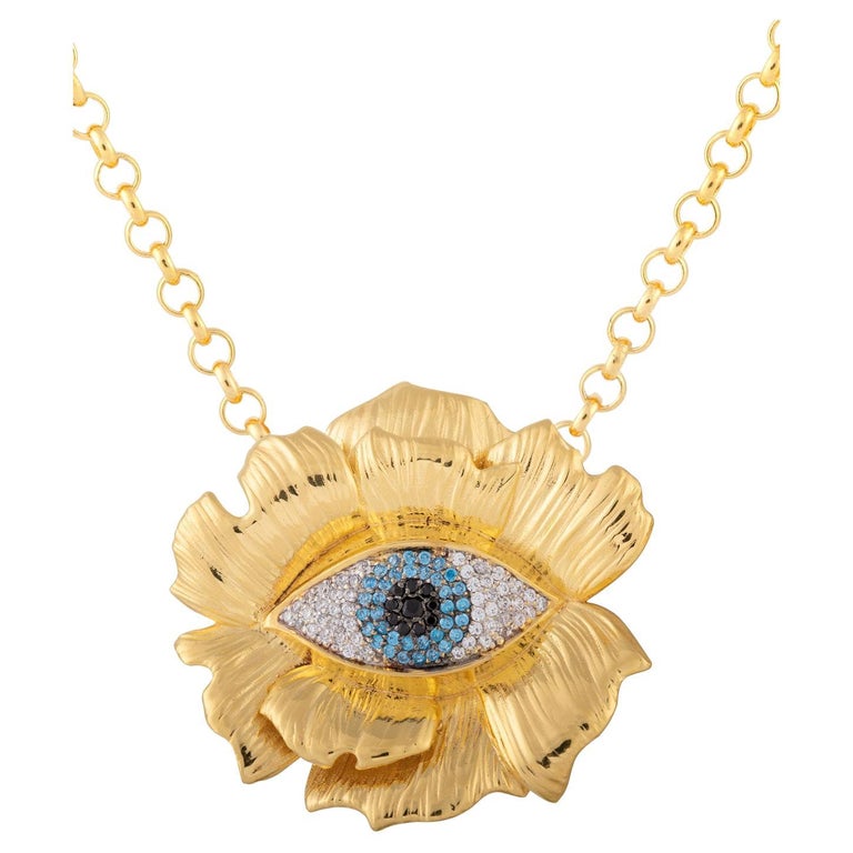 Naimah Evil Eye Flower Statement Necklace For Sale at 1stDibs