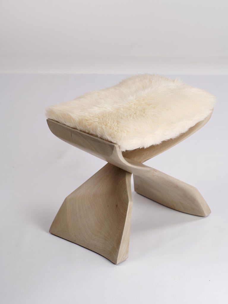 Evolution Stool-Sculptural, Organic, Hand Carved, Cerused Sapele Wood ...