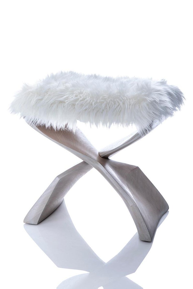 Evolution Stool-Sculptural, Organic, Hand Carved, Cerused Sapele Wood ...