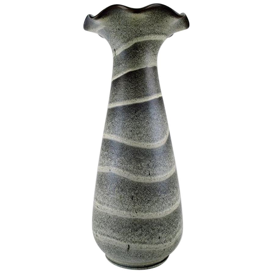Bo Fajans, Sweden, Large Vase in Glazed Ceramics, Grooved Design, 1960s ...