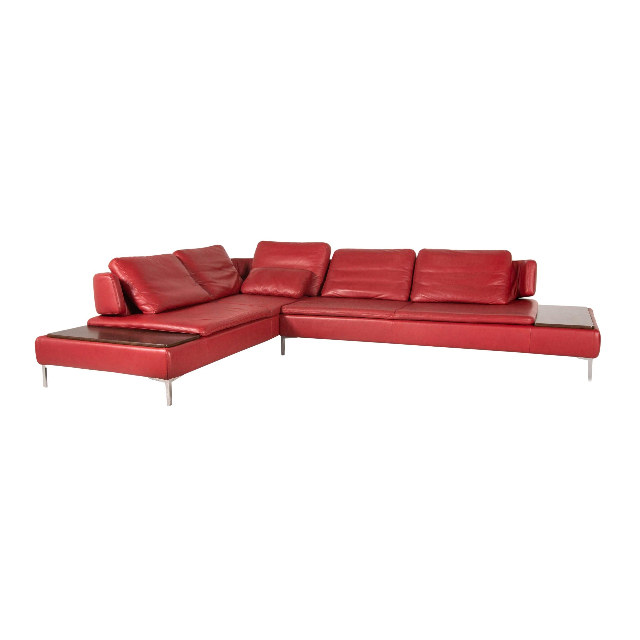 Divanotti Leather Sofa Set Red 1 Corner Sofa 1 Stool at 1stDibs