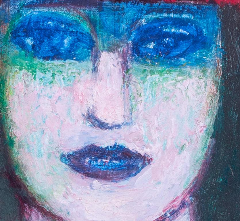 Ewart Johns - Portrait of brooding girl in red hat by Modern British ...