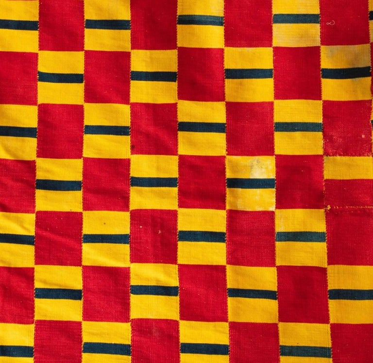 Ewe Cloth with Squares Woven in Red and Saffron Yellow For Sale at 1stDibs