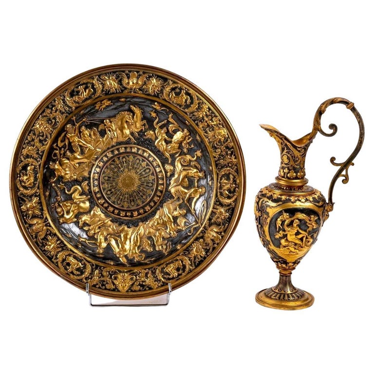 Ewer with Its Patinated and Gilded Brass Basin, 19th Century For Sale ...