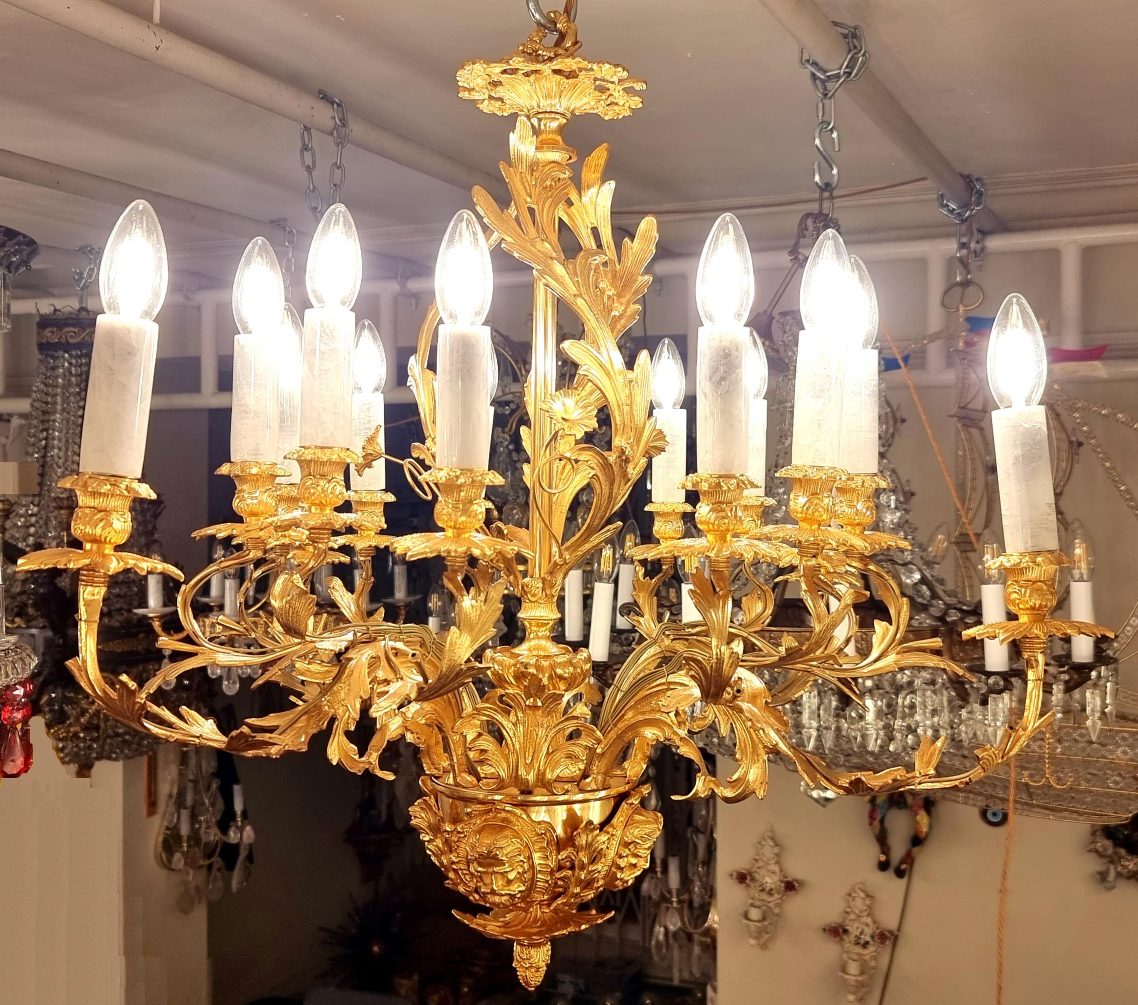 Excellent french rococo rock crystal gilt bronze chandelier For Sale at ...