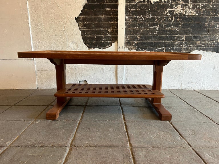 Excellent Midcentury Danish Modern Solid Teak Lattice 2 Tier Coffee ...