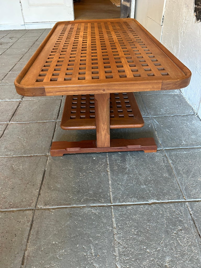 Excellent Midcentury Danish Modern Solid Teak Lattice 2 Tier Coffee ...