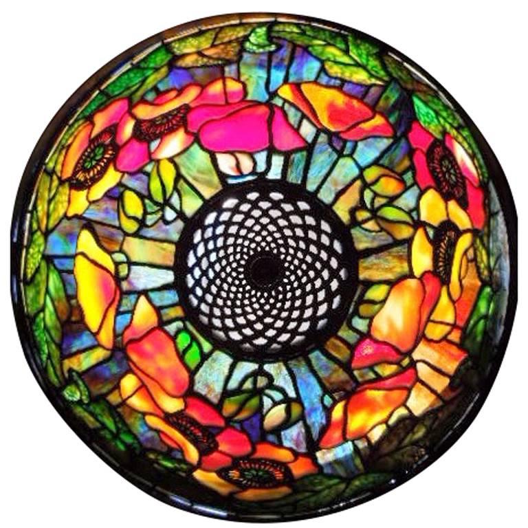 Excellent Tiffany Studios N Y Poppy Lamp with a Rare Blown Glass ...