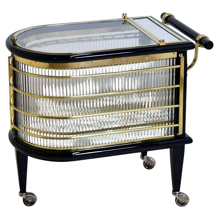 Exceptional 1920s French Art Deco Bar Cart in Lacquered Wood Brass and ...