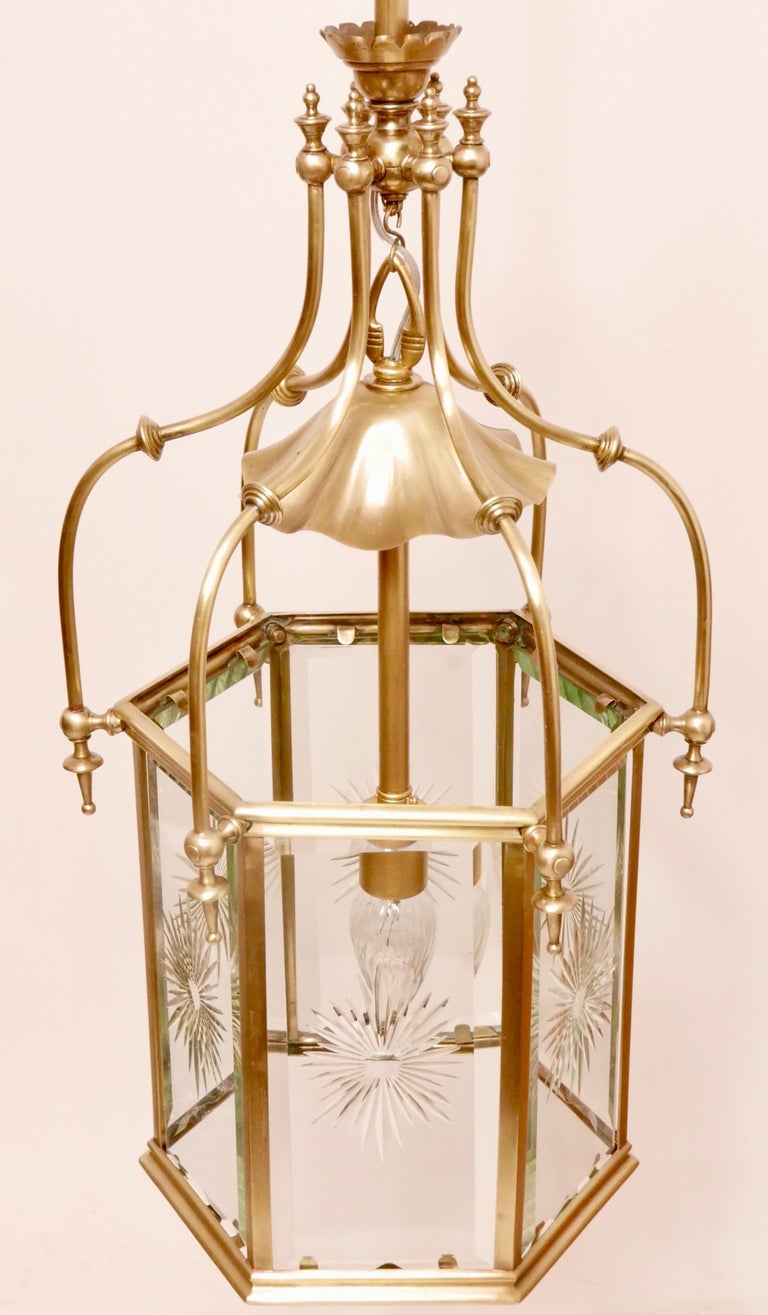 Exceptional 19th Century Brass and Cut Glass Hexagon Shaped Entry or ...