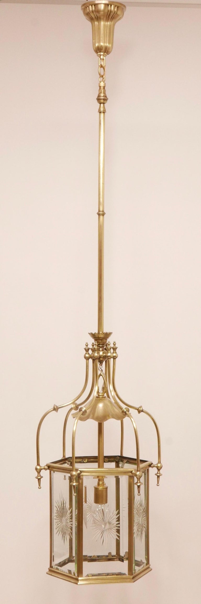 Exceptional 19th Century Brass and Cut Glass Hexagon Shaped Entry or ...