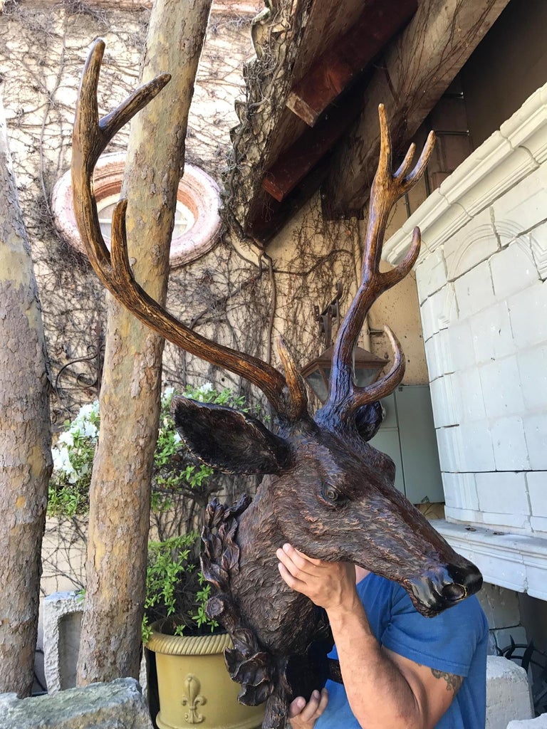 19th C Black Forest Stag Head Antler wall mount deer Sculpture Statue ...