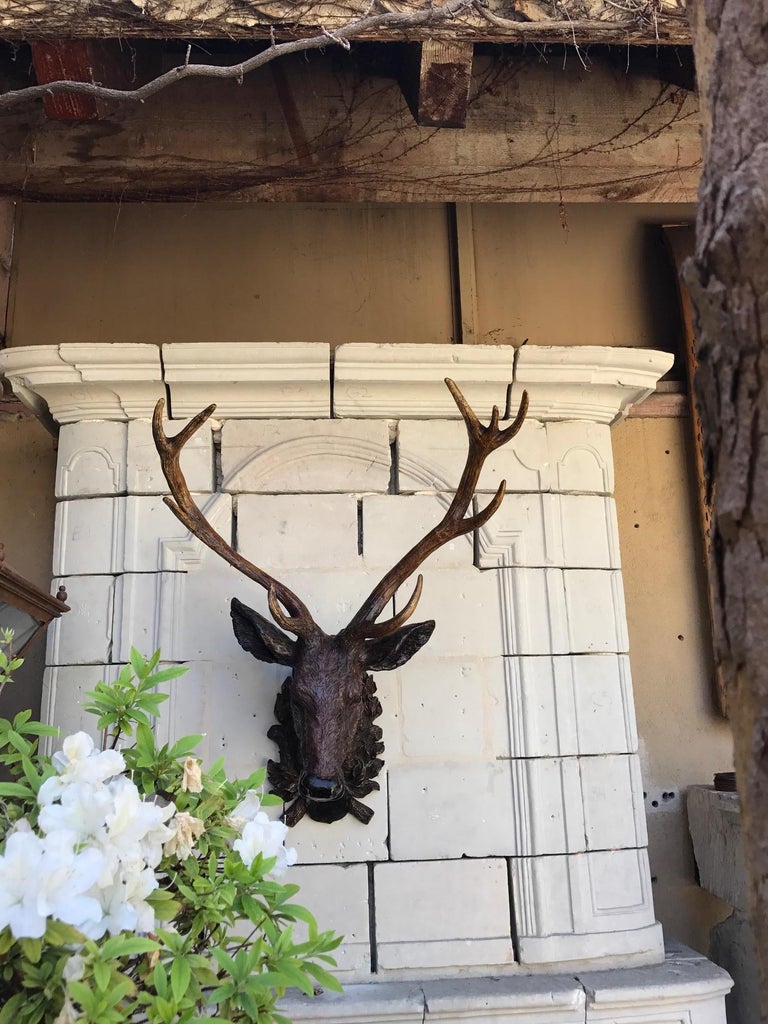19th C Black Forest Stag Head Antler wall mount deer Sculpture Statue ...