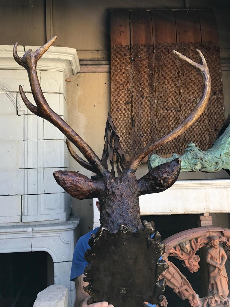 19th C Black Forest Stag Head Antler wall mount deer Sculpture Statue ...