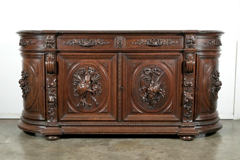 Exceptional 19th Century Solid Oak Louis XIII Demilune Hunt Enfilade ...