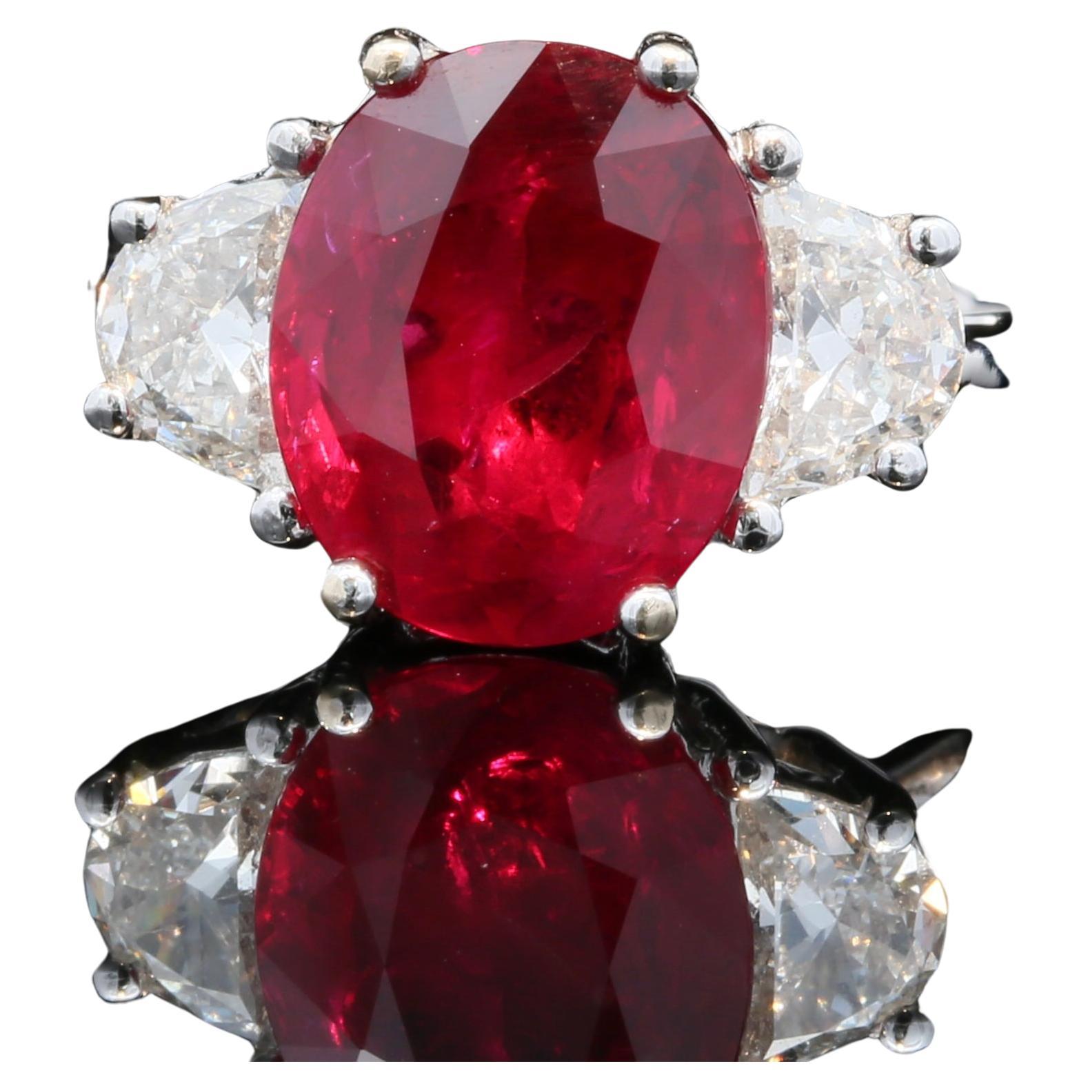 Exceptional 3.11ct Burmese Ruby with Half Moon cut diamonds For Sale at ...