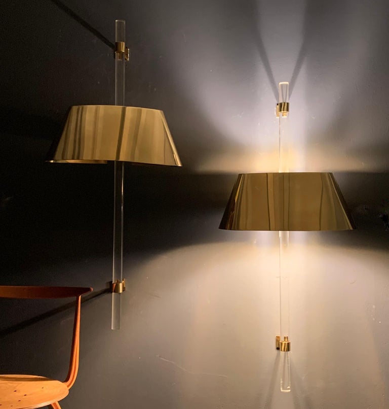 Exceptional and Impressive Wall Scones in Massive Brass with Lucite For ...