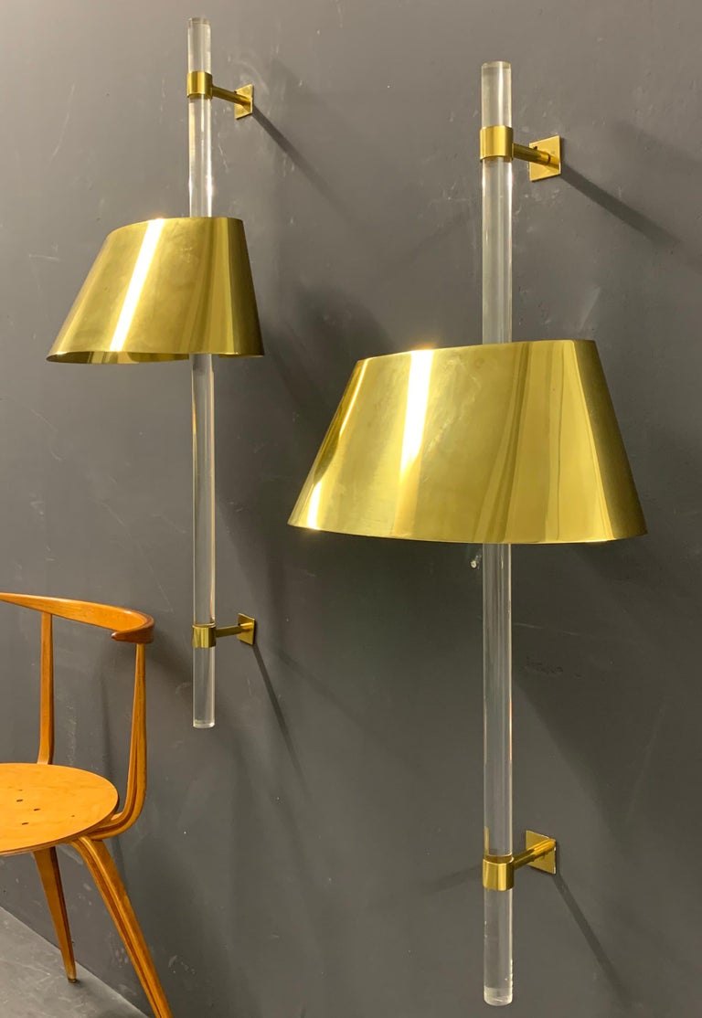 Exceptional and Impressive Wall Scones in Massive Brass with Lucite For ...
