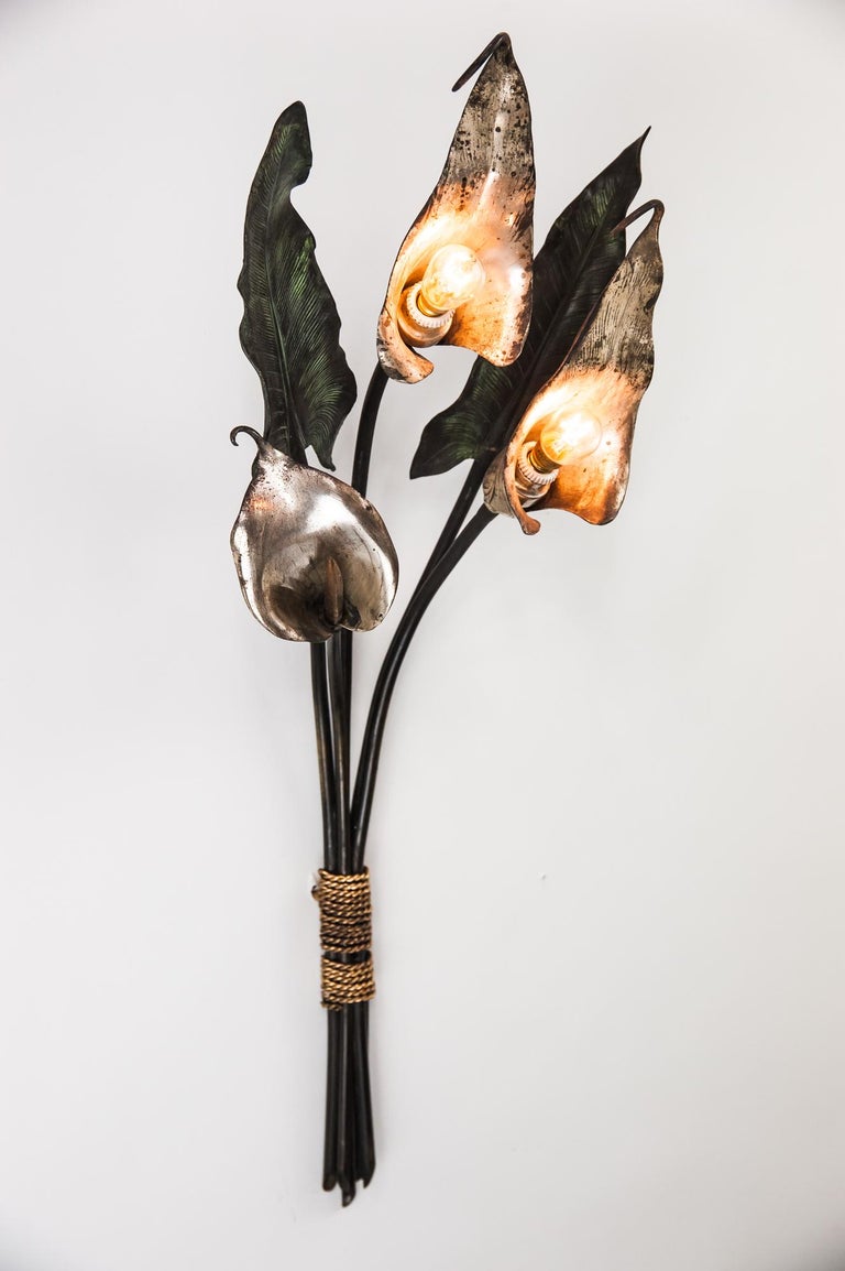 Exceptional and Rare White Calla Lilies Wall Lamp, circa 1900s at 1stDibs