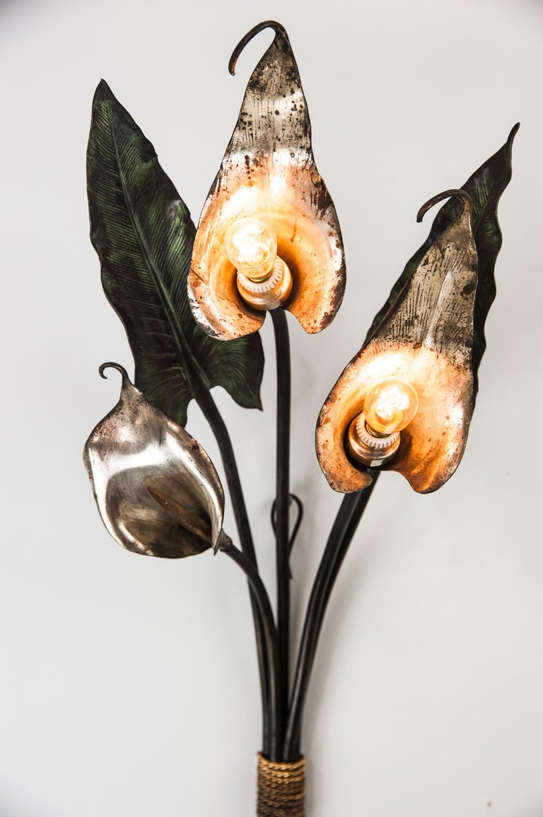 Exceptional and Rare White Calla Lilies Wall Lamp, circa 1900s at 1stDibs