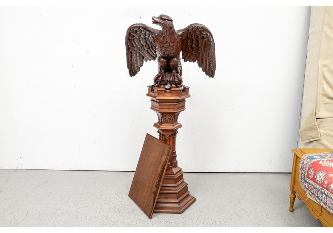 Exceptional Arts and Crafts Period Carved Wood Eagle on Pedestal Stand ...