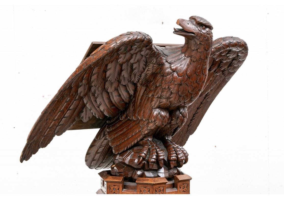 Exceptional Arts and Crafts Period Carved Wood Eagle on Pedestal Stand ...